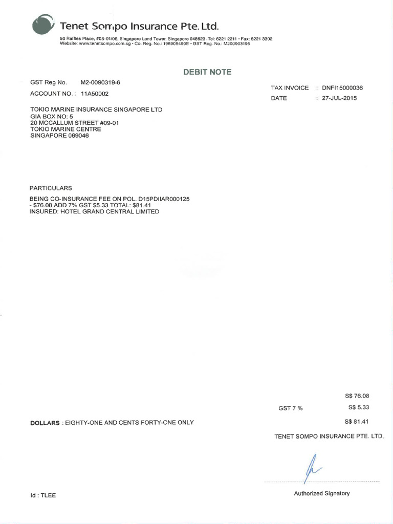 Sample of Coinsurance Policy and Signed Slip | PDF
