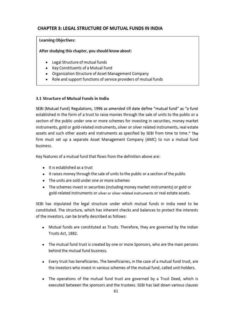 Legal Structure of Mutual Funds in India | PDF | Securities (Finance ...