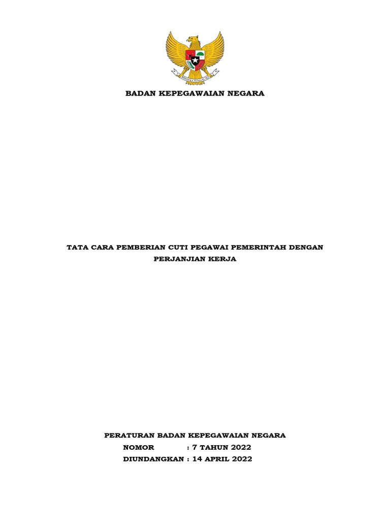 CUTI - PPPK-Peraturan BKN Nomor 7 Tahun 2022 | PDF