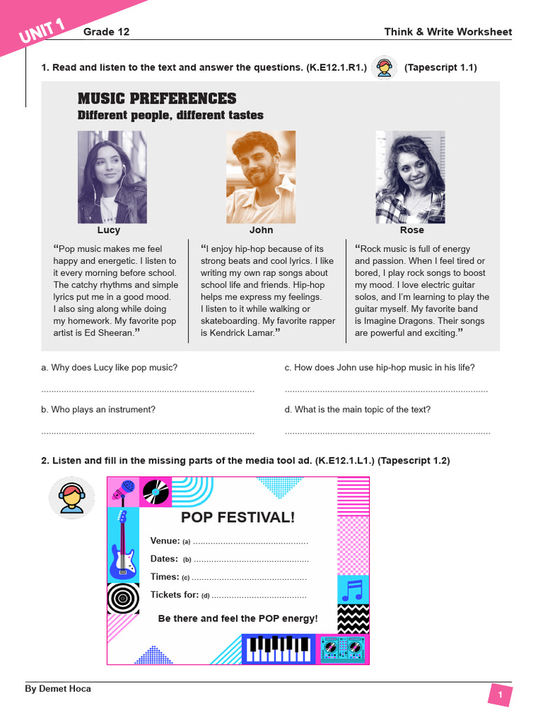12.1 Think & Write Worksheet | PDF | Popular Music | African American Music