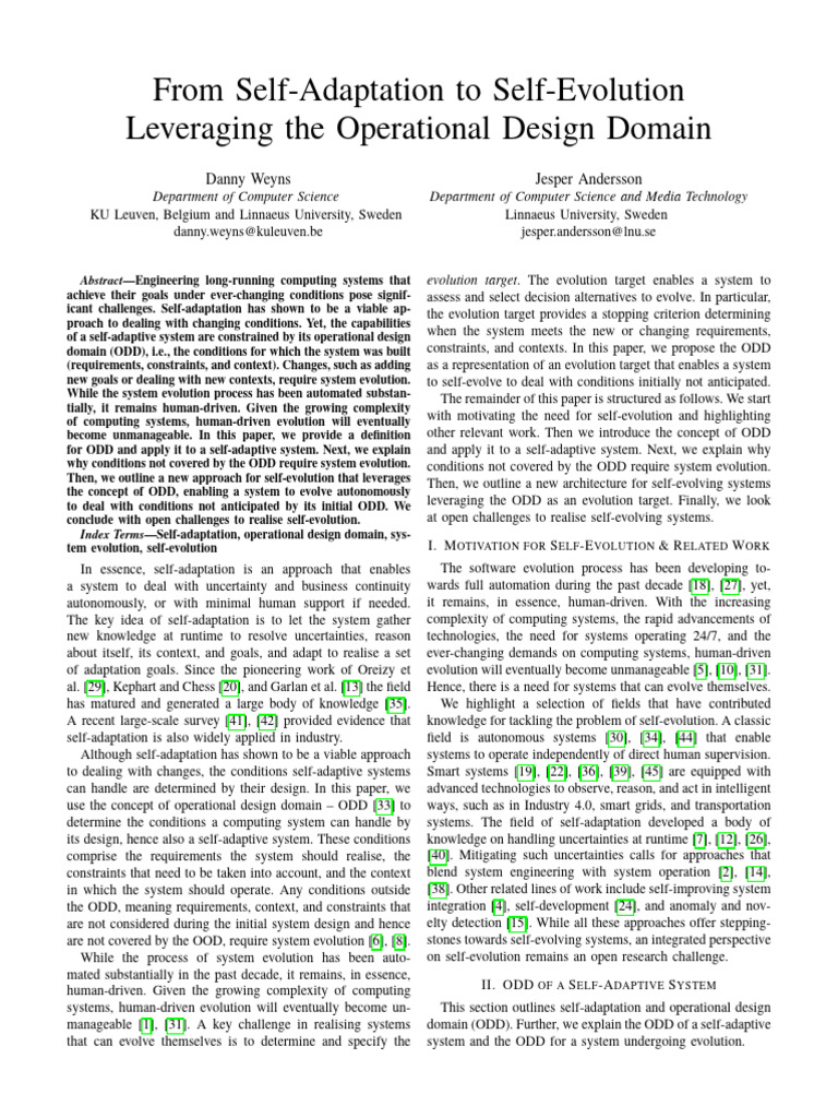 From Self-Adaptation To Self-Evolution | PDF | System | Computing