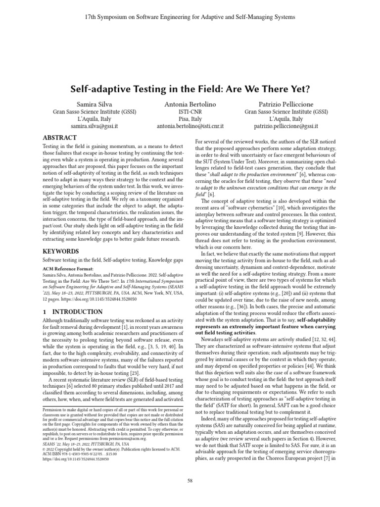 Self-Adaptive Testing in The Field Are We There Yet | PDF | System ...