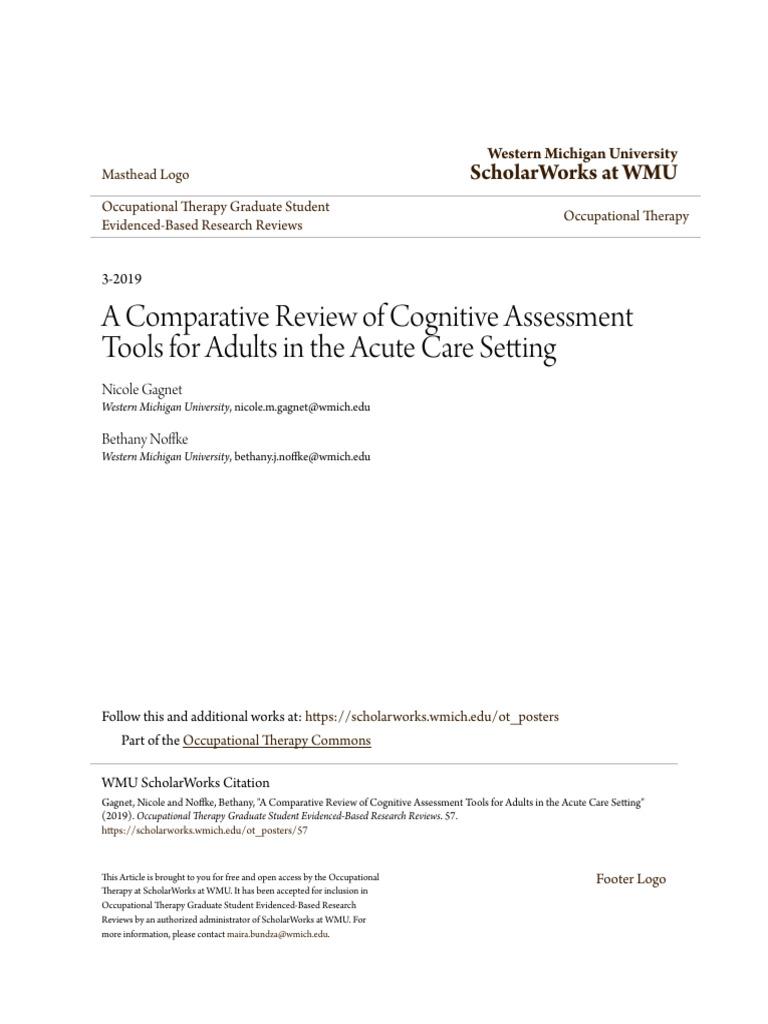 A Comparative Review of Cognitive Assessment Tools For Adults in | PDF ...