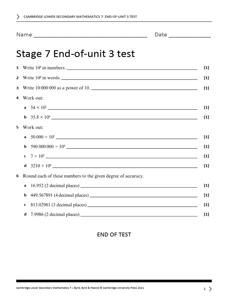 End of Unit 3 Test | PDF