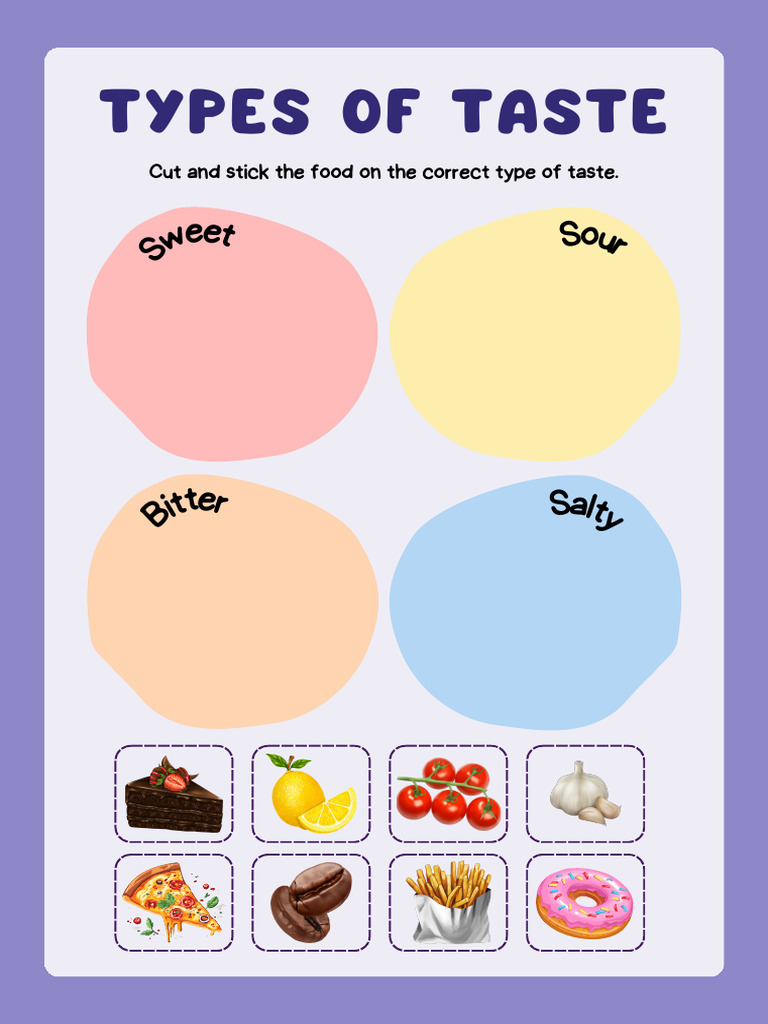 Colourful Fun Types of Taste Cut and StickEnglish Worksheet | PDF