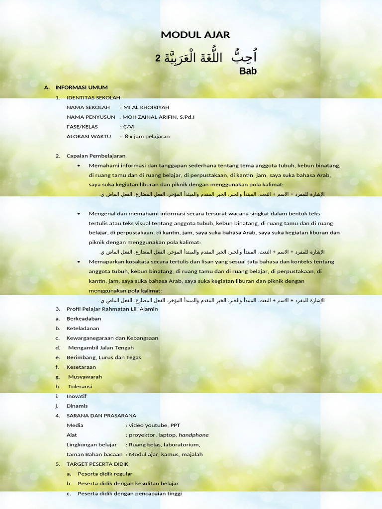 Modul Ajar Bahasa Arab 6 Bab 2 | PDF
