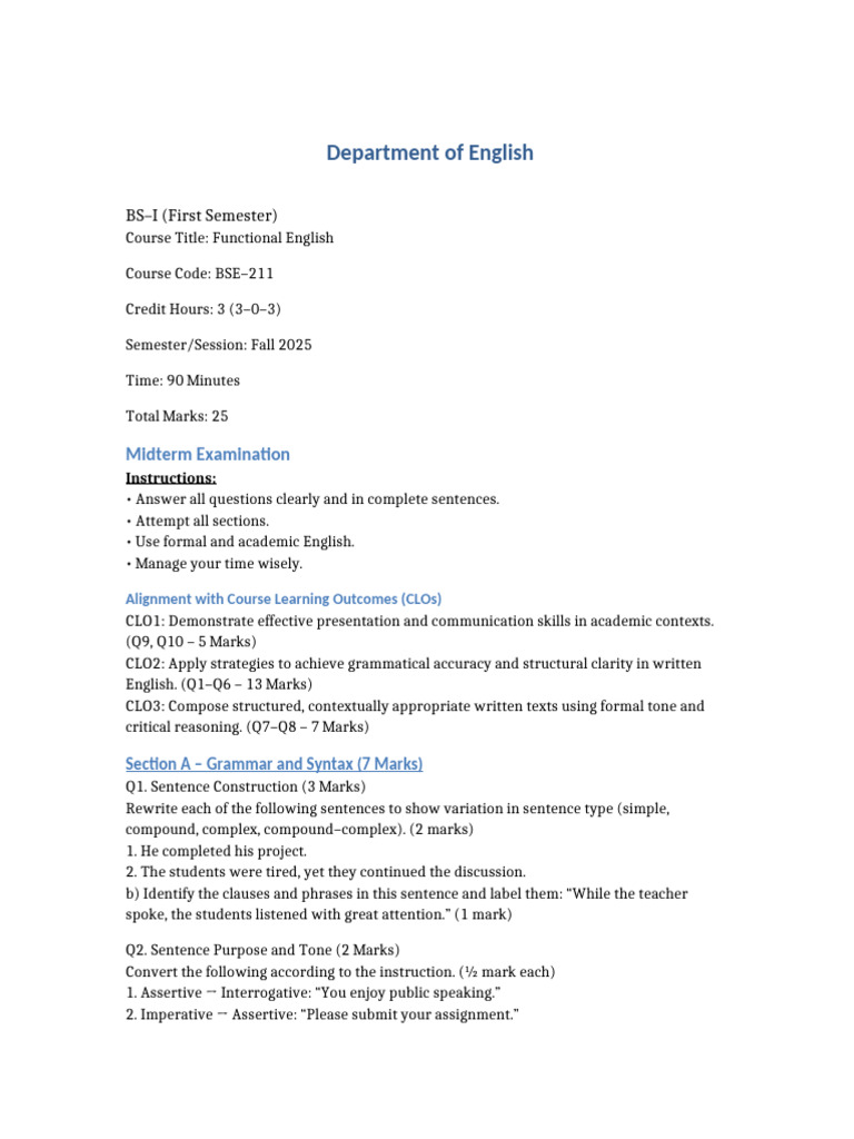 Functional English Midterm Exam Guide | PDF | English Language ...