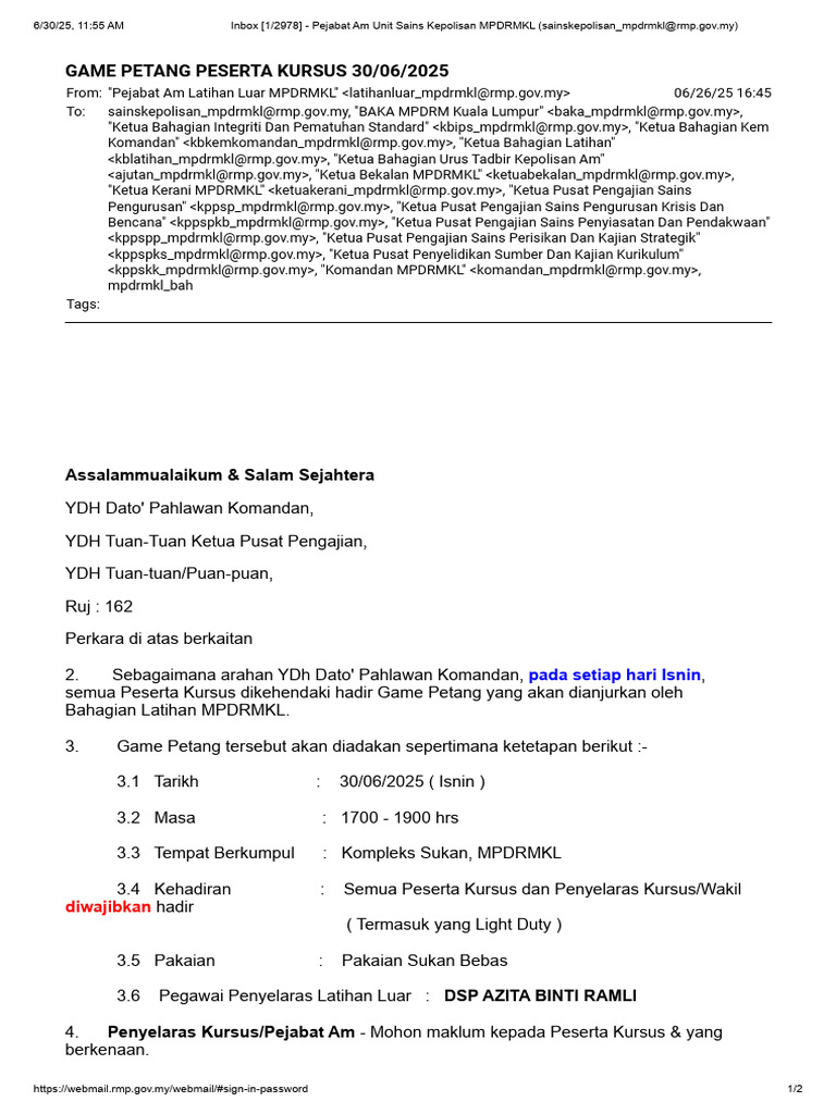 Email Game Petang 30-06-2025 | PDF