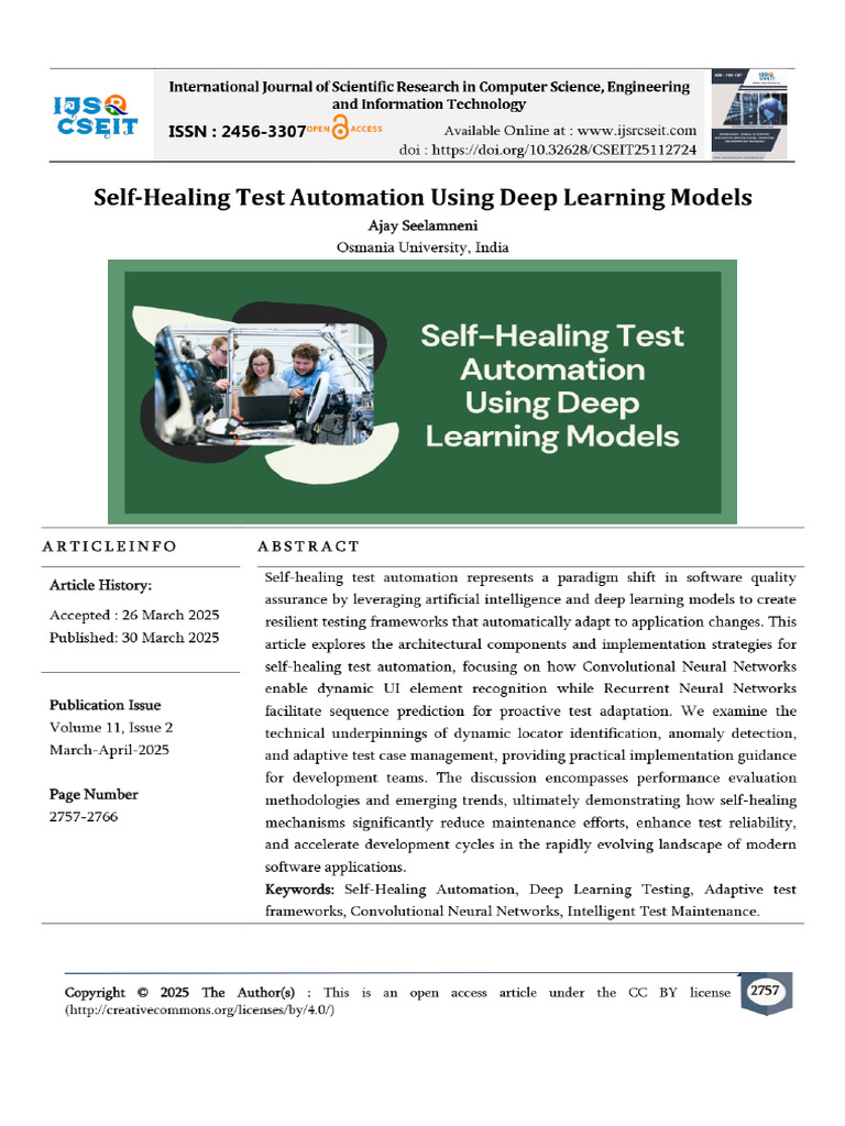 View Of Self Healing Test Automation Using Deep Learning Models Pdf