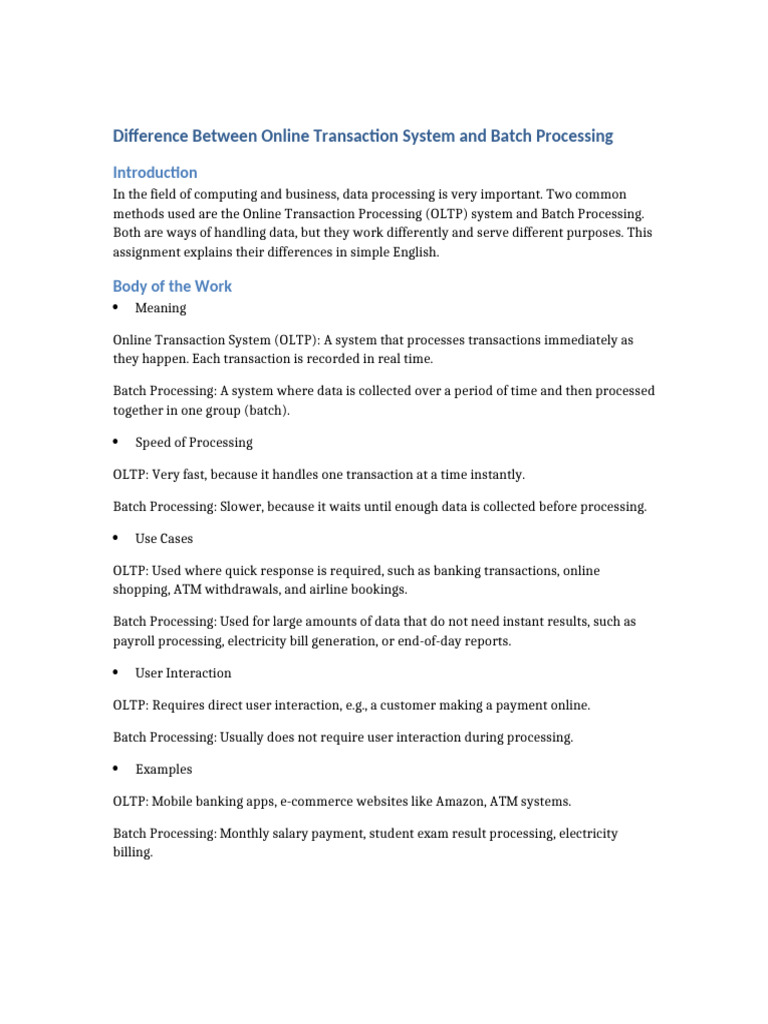 OLTP vs. Batch Processing Explained | PDF