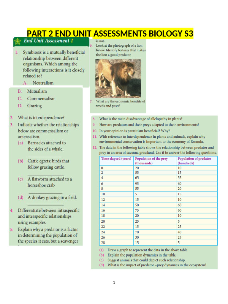 End Unit Assessment S3 Biology New | PDF