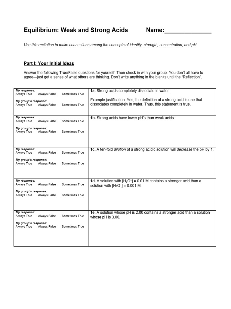 Acid-Base Phet With Predictions | PDF | Acid | Ph