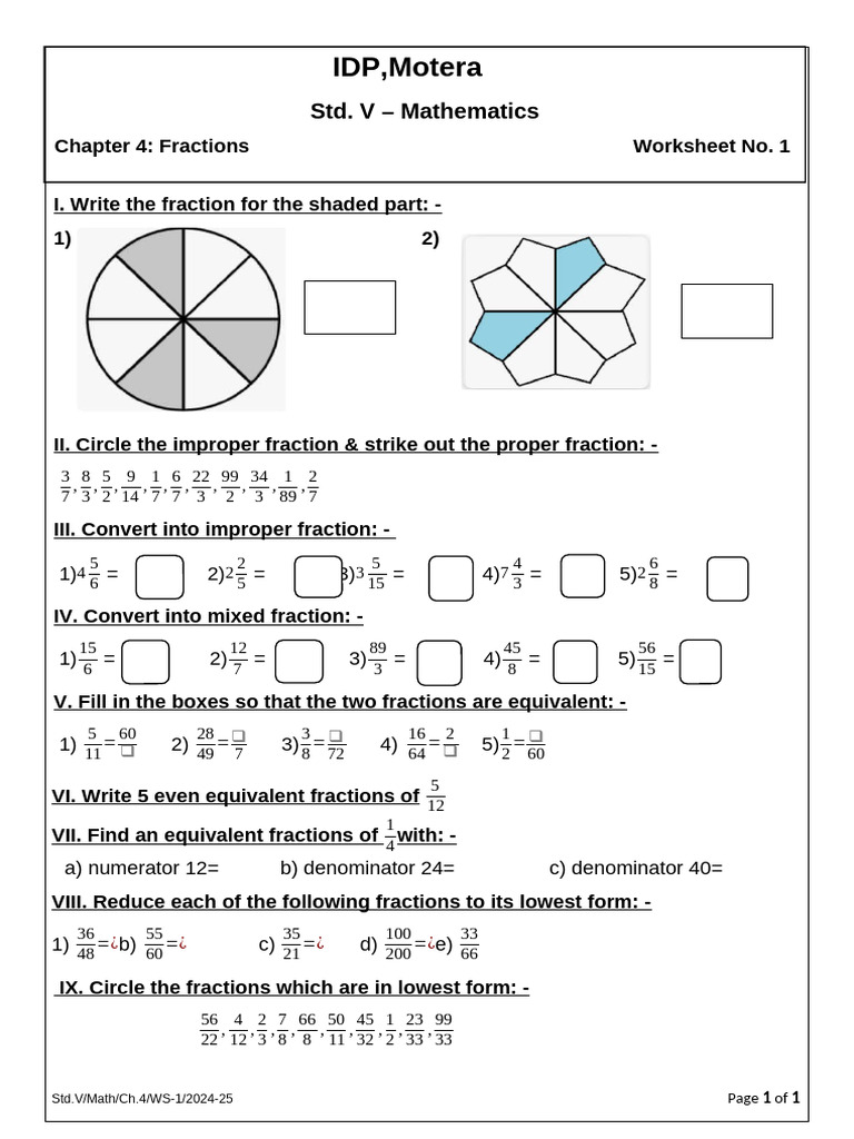 Class 5th Maths Worksheet | PDF