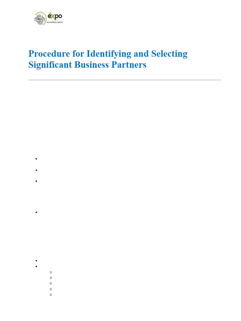 Business Partner Selection Procedure | PDF | Regulatory Compliance | Risk