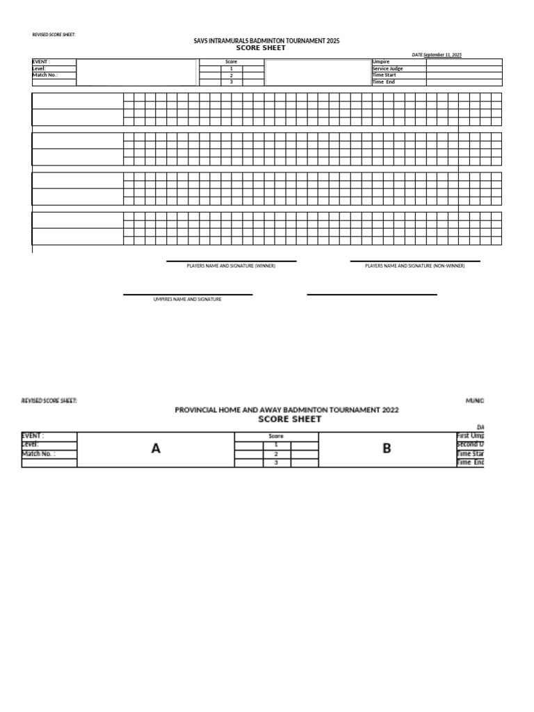 Badminton Tournament Score Sheet 2025 | PDF | Referee | Sports Rules ...