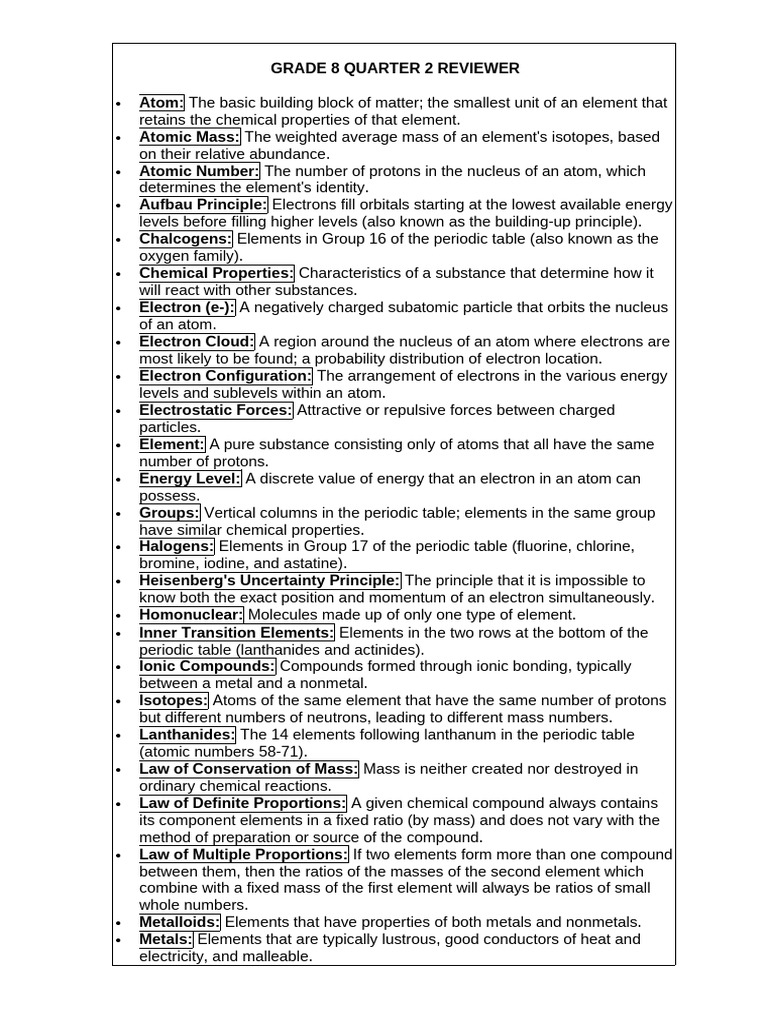 Grade 8 Atomic Structure Review | PDF | Periodic Table | Atoms