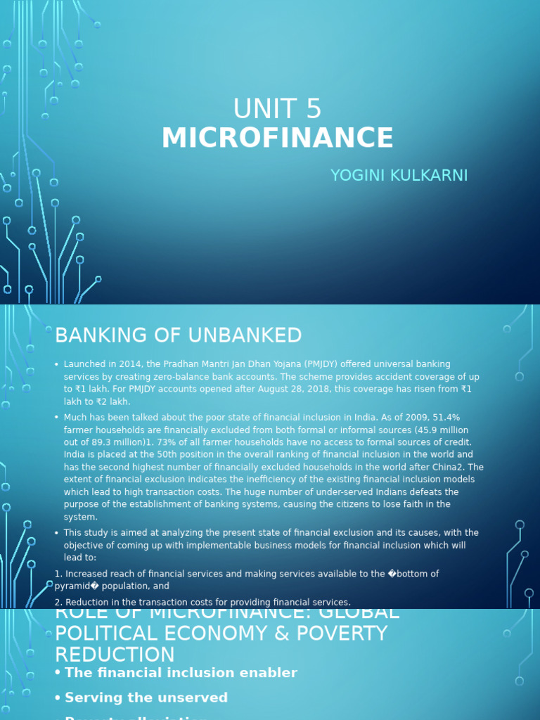 Unit 5 | PDF | Financial Inclusion | Microfinance