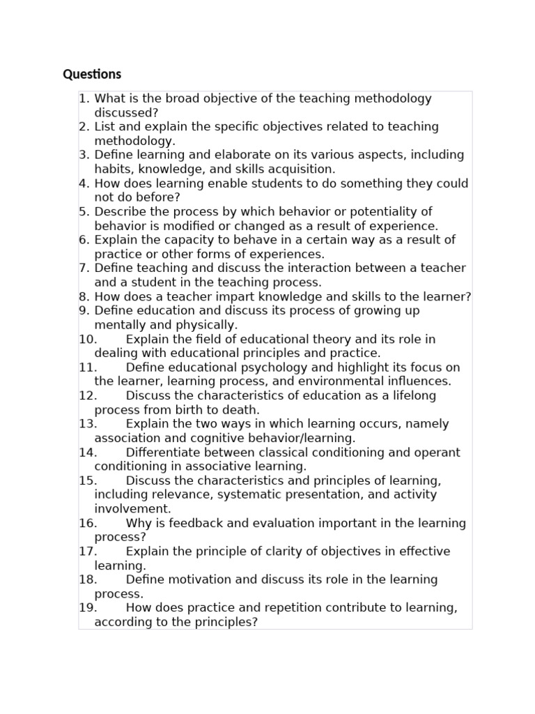 Teaching Methodology and Learning Principles | PDF | Learning ...