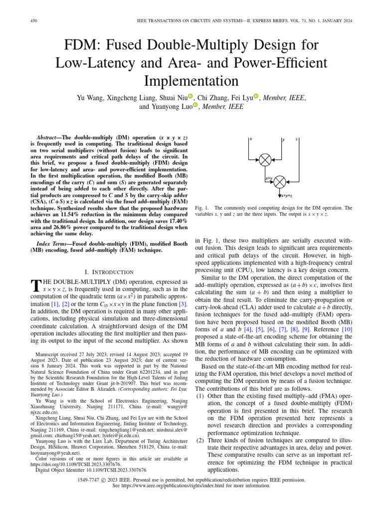 FDM Fused Double-Multiply Design For Low-Latency and Area - and Power ...