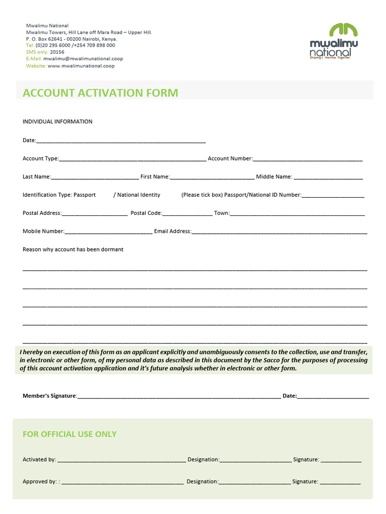 Account Activation Form - 2022 | PDF