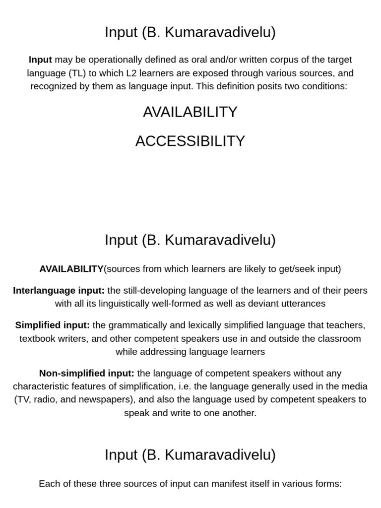 Input_Intake_Output_Kumaravadivelu_ | PDF | Second Language | Learning