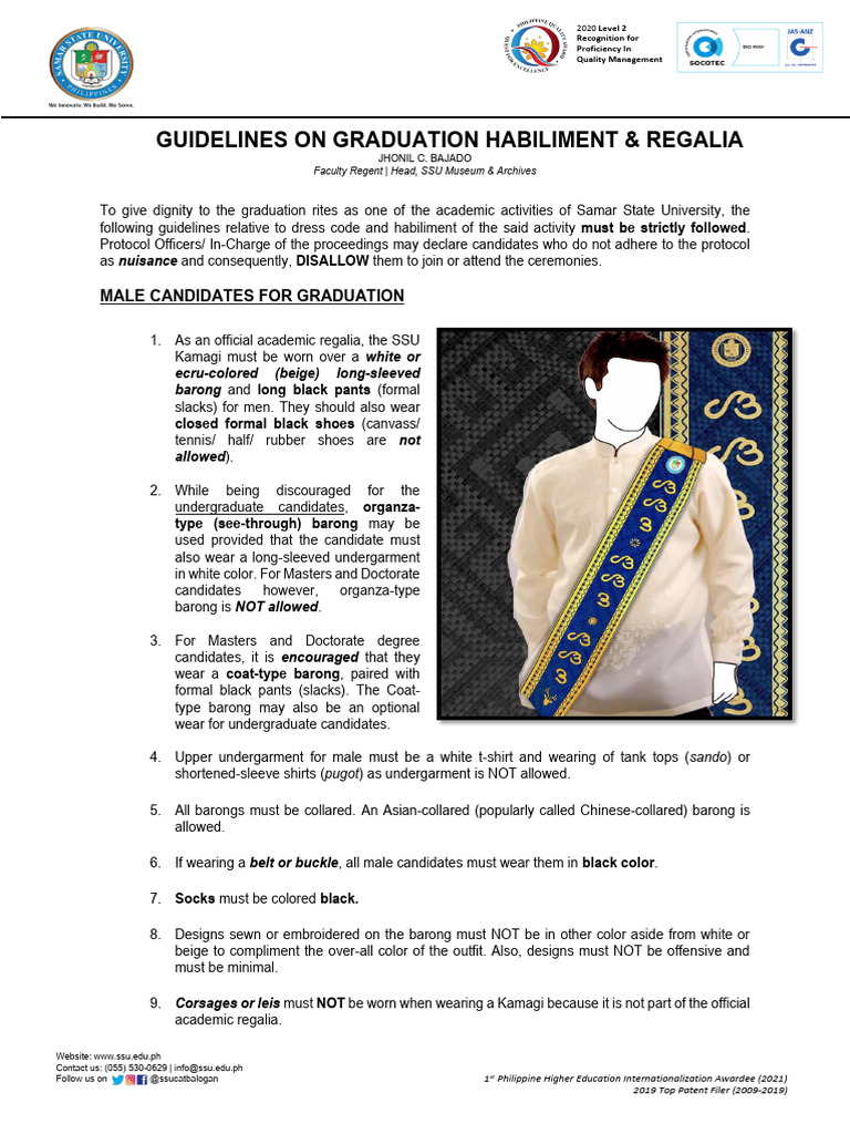SSU Graduation Regalia Guidelines | PDF | Aesthetics | Dress Codes
