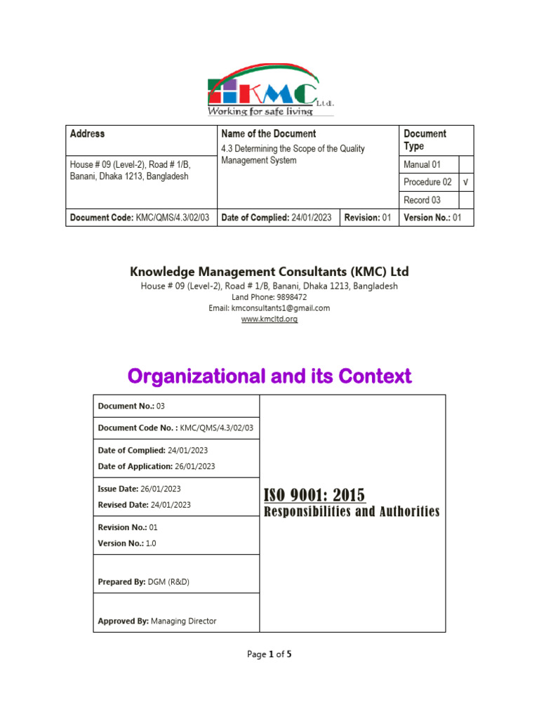 4.3 Context of The Organization - Scope of QMS | PDF | Quality ...