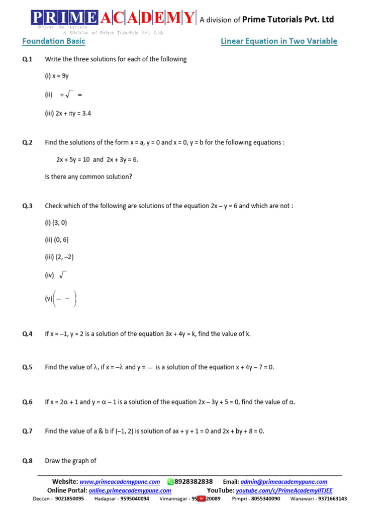 FN Basic (Linear Equation in Two Variable) | PDF | Equations ...