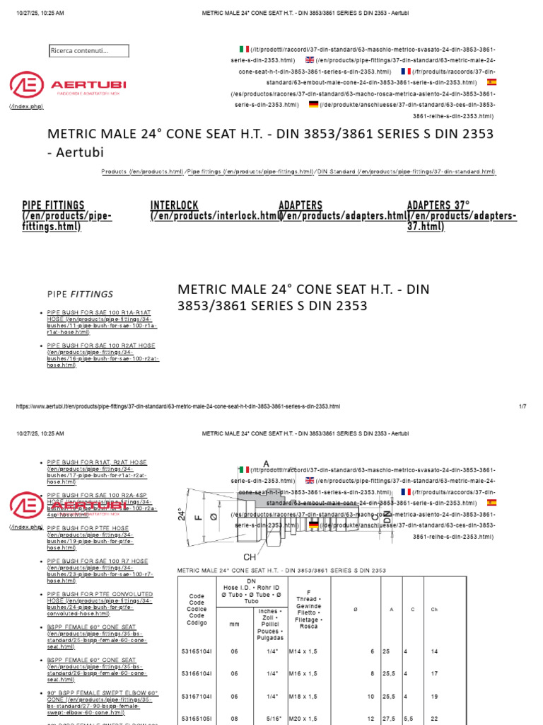 METRIC MALE 24° CONE SEAT H.T. - DIN 3853 - 3861 SERIES S DIN 2353 ...