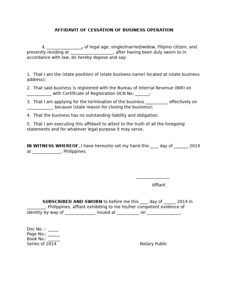 Affidavit for Business Closure | PDF