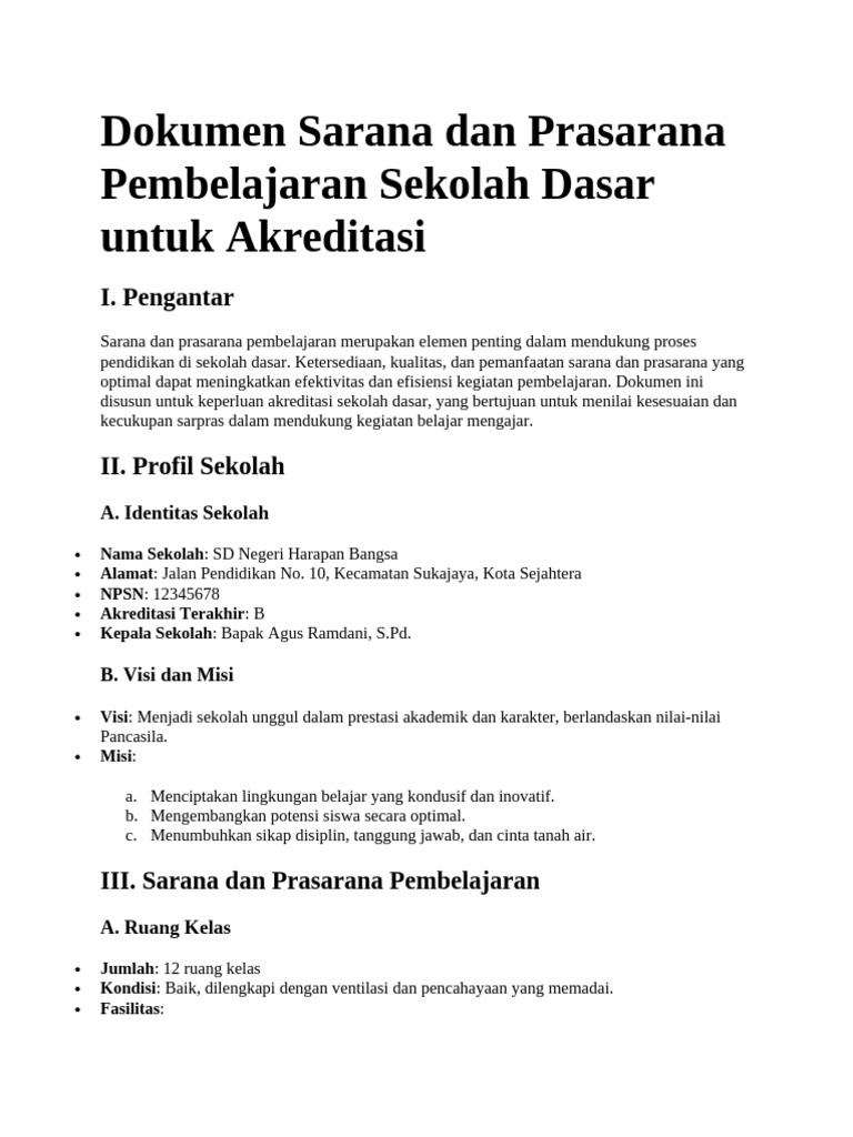 Sarana Prasarana SD untuk Akreditasi | PDF
