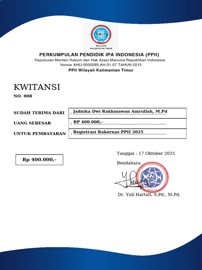 Bukti Pembayaran PPII - Jadnika Dwi Rakhmawan Amrullah, M.PD | PDF