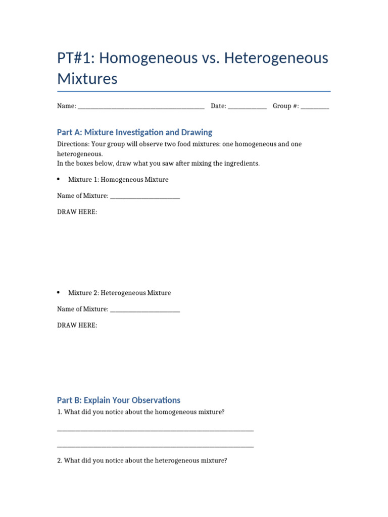 Homogeneous Heterogeneous Mixture Worksheet | PDF