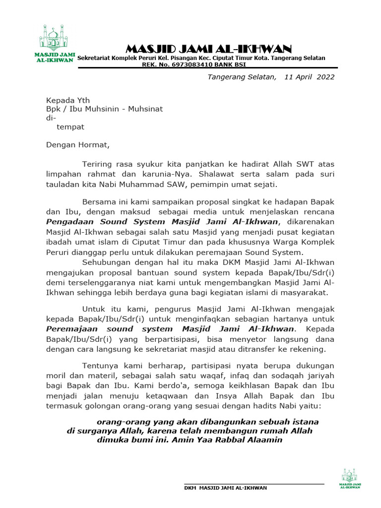 Proposal Pengadaan Sound System Masjid | PDF
