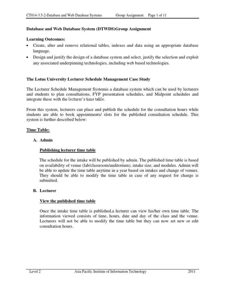 The Lotus University Lecturer Schedule Management System Case Study-GroupAssignment | Download ...