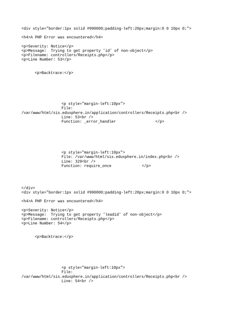 PHP Non-Object Property Errors | PDF | Object Oriented Programming ...