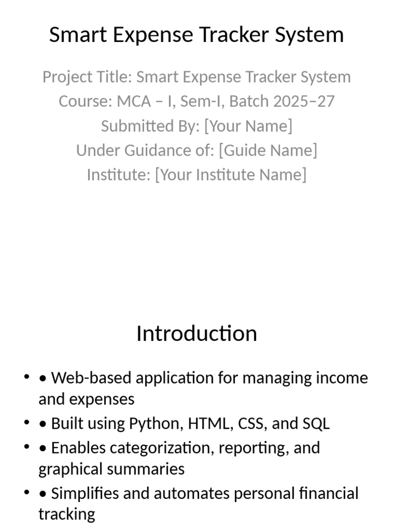 Smart Expense Tracker System Presentation | PDF