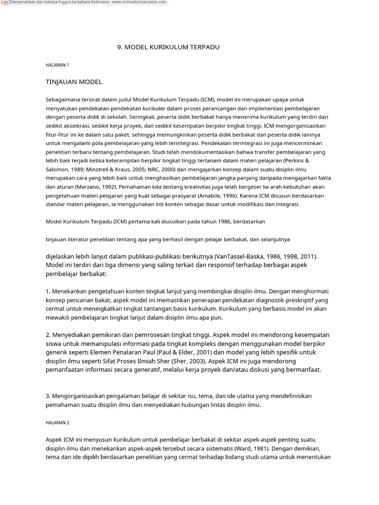 Bab 9 The Integrated Curriculum Model - En.id | PDF
