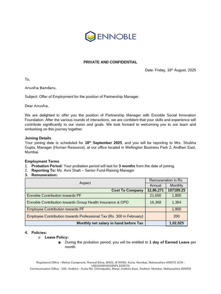 Employment Offer for Partnership Manager | PDF | Business