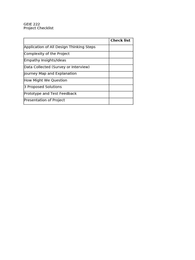 GEIE 222 Project Checklist | PDF