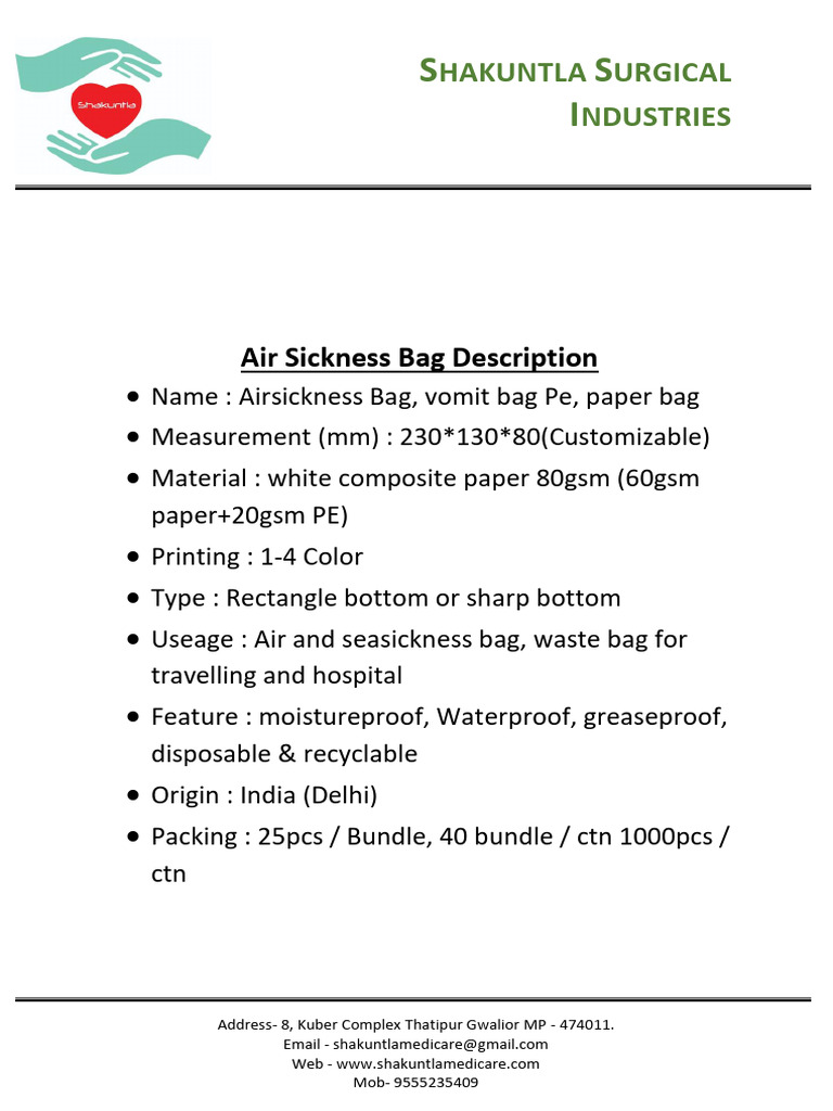 Vomiting Bag Specification | PDF