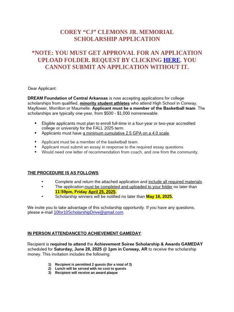 COREY CLEMONS JR MEMORIAL Scholarship Applica | PDF