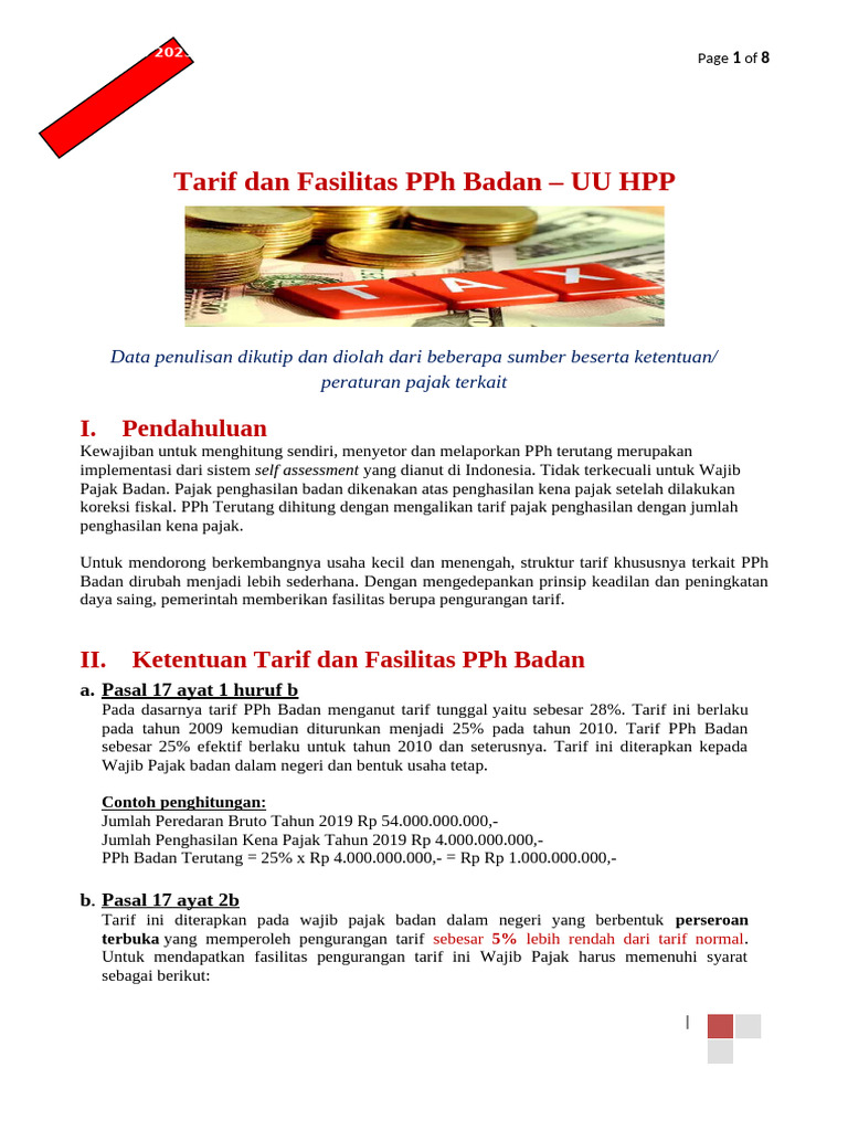 Tarif Dan Fasilitas PPH Badan Pasal 17 Ayat 1b & 2b - Used Part1 - E ...