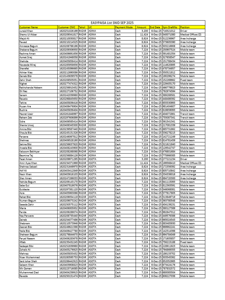 Easy Paisa Payment File SWABI SNID Sep 2025 | PDF