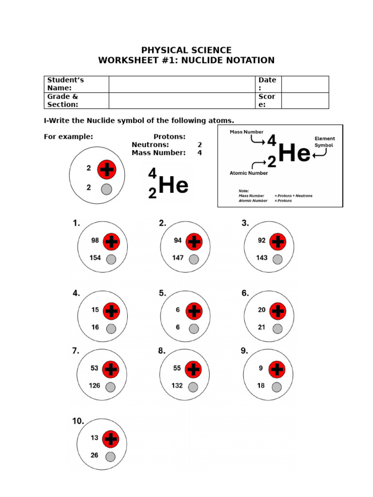 Nuclide Notation Worksheet for Students | PDF