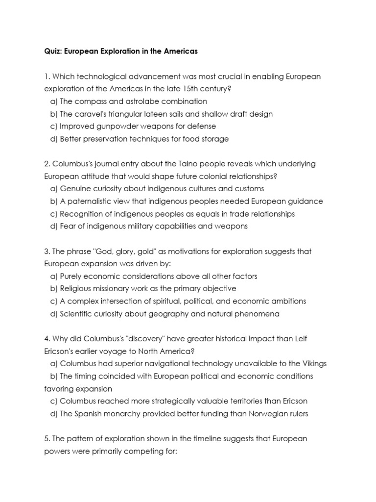 European Exploration Quiz: Key Insights | PDF | Age Of Discovery ...