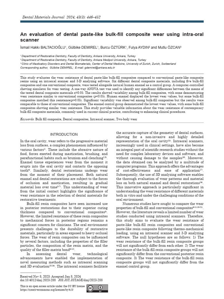 An evaluation of dental paste-like bulk-fill composite wear using intra ...