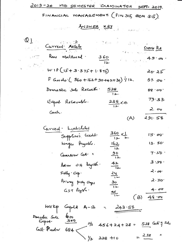 2019 Sem 1 Midsem Answer Key | PDF