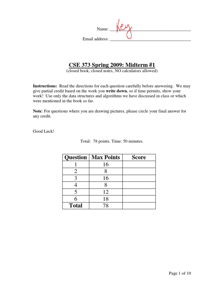 Cse373 09sp Midterm1.Key | PDF | Theoretical Computer Science | Computer Programming