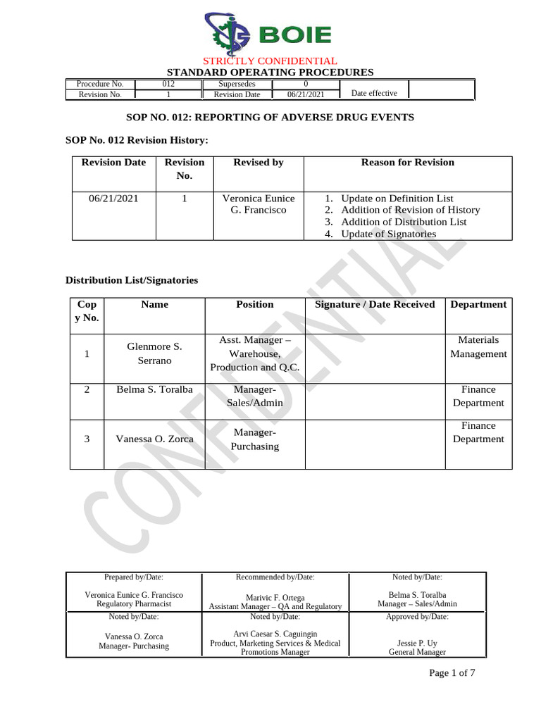 Adverse Drug Events Reporting SOP | PDF | Food And Drug Administration ...